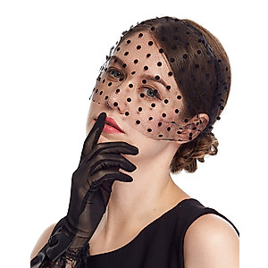 Cizoe Fascinators with veil Bridal Wedding Veil Mesh Lace Headband Tea Party Headdress (1C-Black)