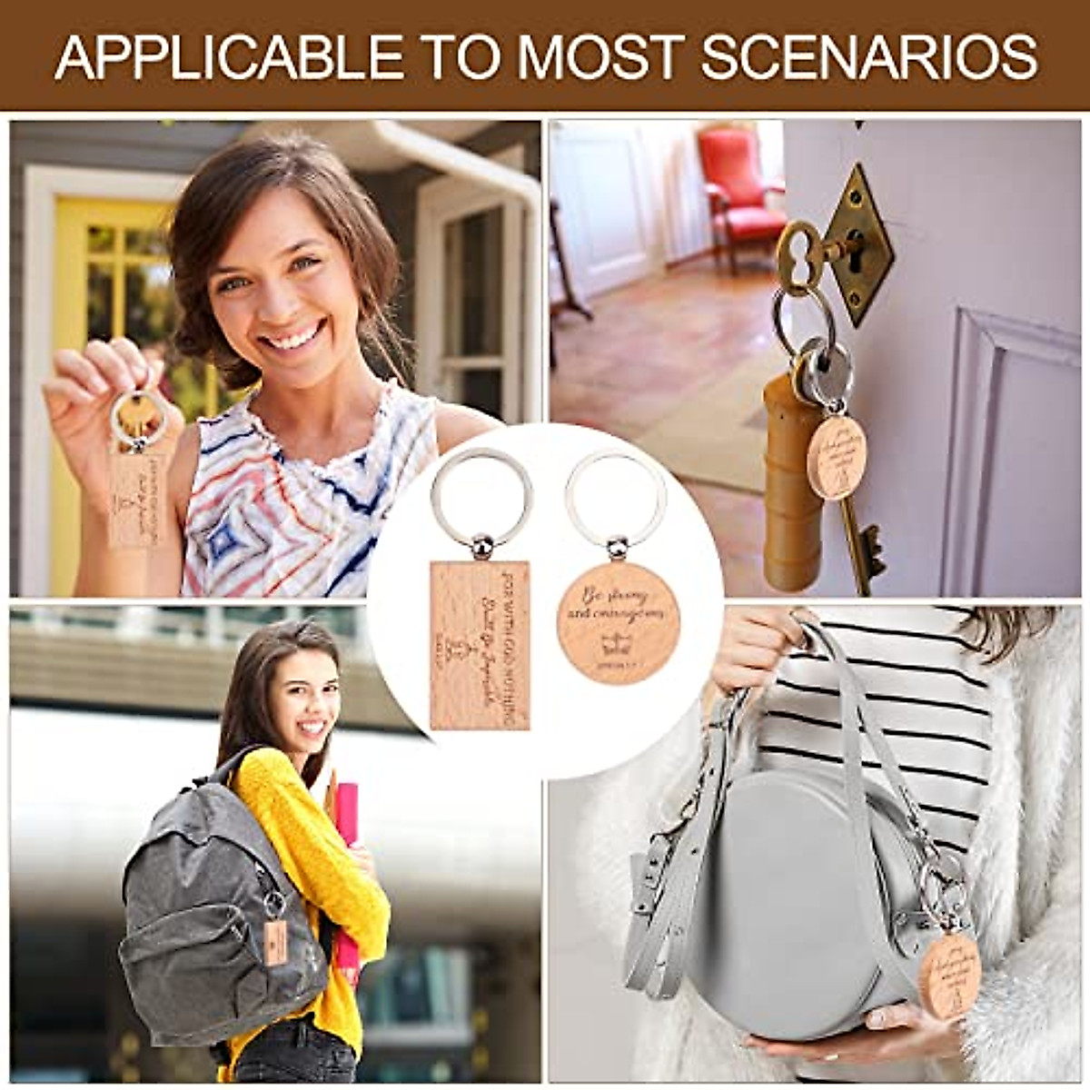 craftshou 60 Pack Bible Inspirational Keychains Wooden Bible Verse Bulk Key Chain Christian Quotes Sign Wood Keyrings Church Faith Gifts for Prayer Easter Party Favors Inspirational Engraved Gift