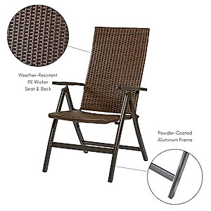Greendale Home Fashions Outdoor Reclining Brown PE Wicker Folding Chair, No Cushion