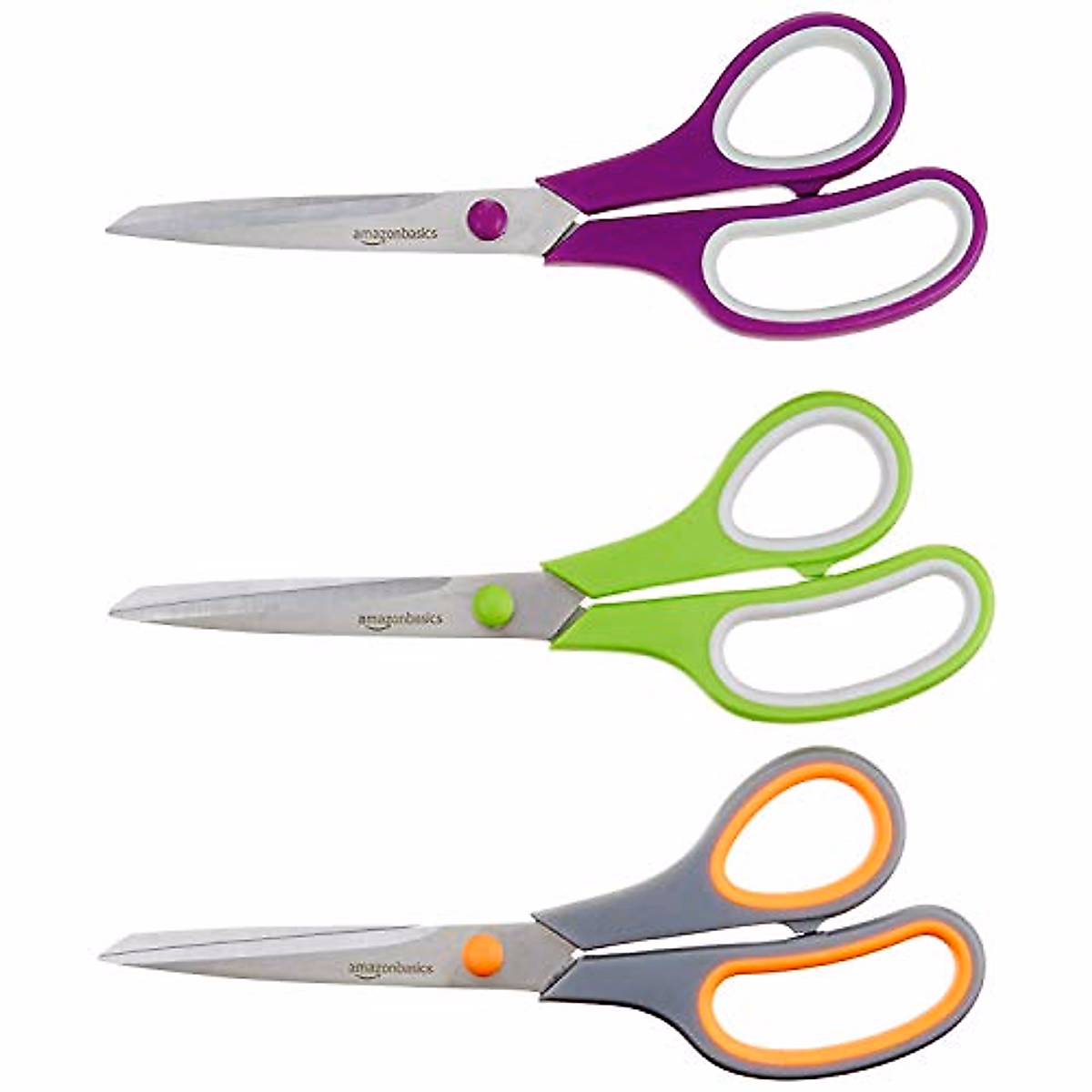Amazon Basics Multipurpose, Comfort Grip, PVD coated, Stainless Steel Office Scissors - Pack of 3