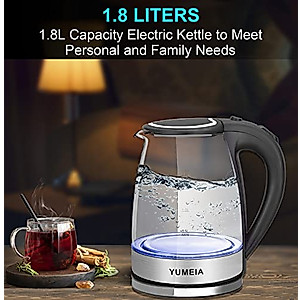Glass Electric Kettle, Tea Kettle With LED Light,1200W 1.8L Cordless Portable Water Kettle Boiler Tea Pot With BPA-Free, Auto-Shutoff And Boil-Dry Protection Teapot,Stainless Steel Kettle Water Boiler