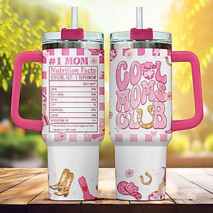 99WHALE Tumbler 40 Oz With Handle Lid And Straw, Cool Moms Club Gifts, Hot Camelia Tumblers Swig Coffee Stainless Modern Print Cups Cowgirl Heart, Mom Cowboys Nutrition Facts