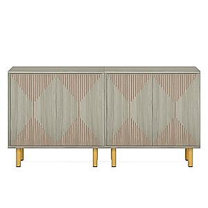 Tribesigns Modern Grey Storage Cabinet Set, Freestanding Floor Cabinet, Classic 59 inches Sideboard, Wood Buffet Cabinet with Doors, Large Storage Cabinet for Living Room, Dining Room, Garage