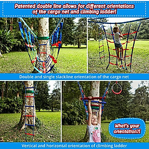Lily's Things Double Slackline Obstacle Course for Kids | 110 Foot Line Ninja Warrior Obstacle Course Patented Double Line Design Unique Outdoor Ultimate Playground Climbing Challenge - Cargo Net Set