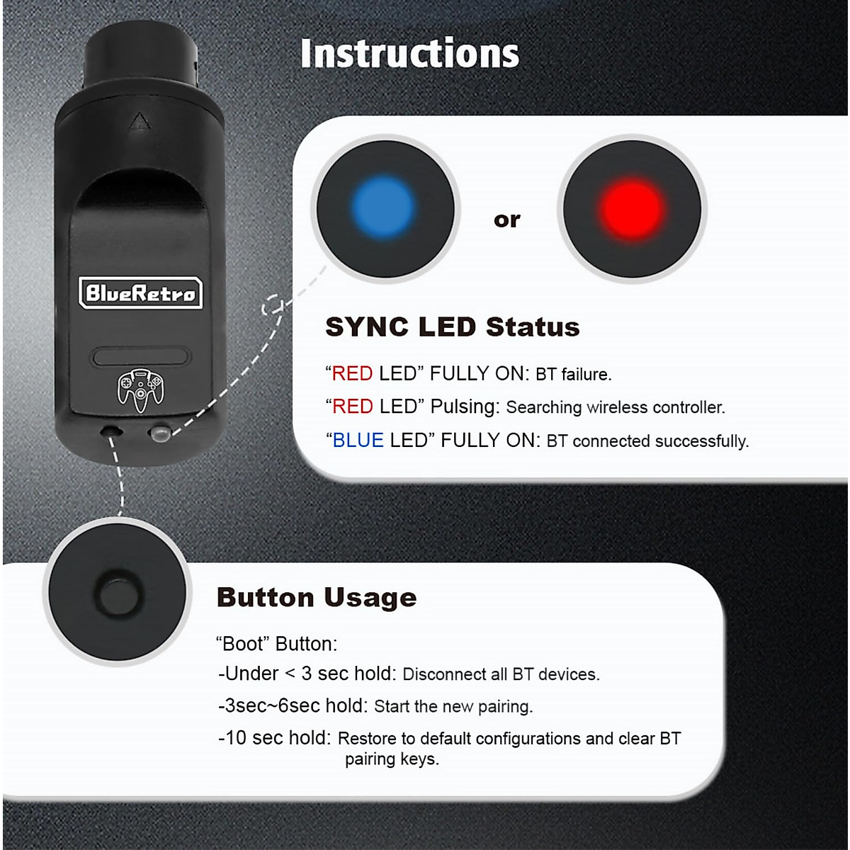 BITFUNX RetroScaler N64 Wireless Controller Adapter - Supports N64 Game Console, Compatible with PS3/PS4/PS5, Xbox One S, Series X/S, Switch Pro Bluetooth Controllers