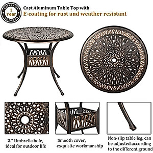 TITIMO 5-Piece Cast Aluminum Outdoor Patio Dining Set, 4 Pattern Chairs and 35.4" Round Table,Cast Aluminum Conversation Set with 2.2” Umbrella Hole (Without Cushions, 1 Round Table + 4 Chairs)