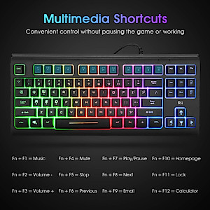 Rii Gaming Keyboard,87-Keys RGB Backlit Compact Keyboard,Silent Computer Keyboard,Wired Tenkeyless Keyboard for Laptop,PC,Windows,Mac