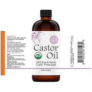 Healing Solutions Oils - 4 oz Castor Oil Organic Cold Pressed Unrefined Glass Bottle - Natural Organic Castor Oil for Face - 118 ml - Castor Oil for Hair and Skin - Facial Castor Oil