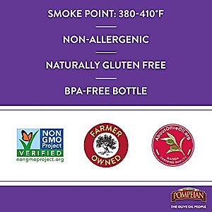 Pompeian Smooth Extra Virgin Olive Oil, First Cold Pressed, Mild and Delicate Flavor, Perfect for Sauteing and Stir-Frying, Naturally Gluten Free, Non-Allergenic, Non-GMO, 48 FL. OZ., Single Bottle