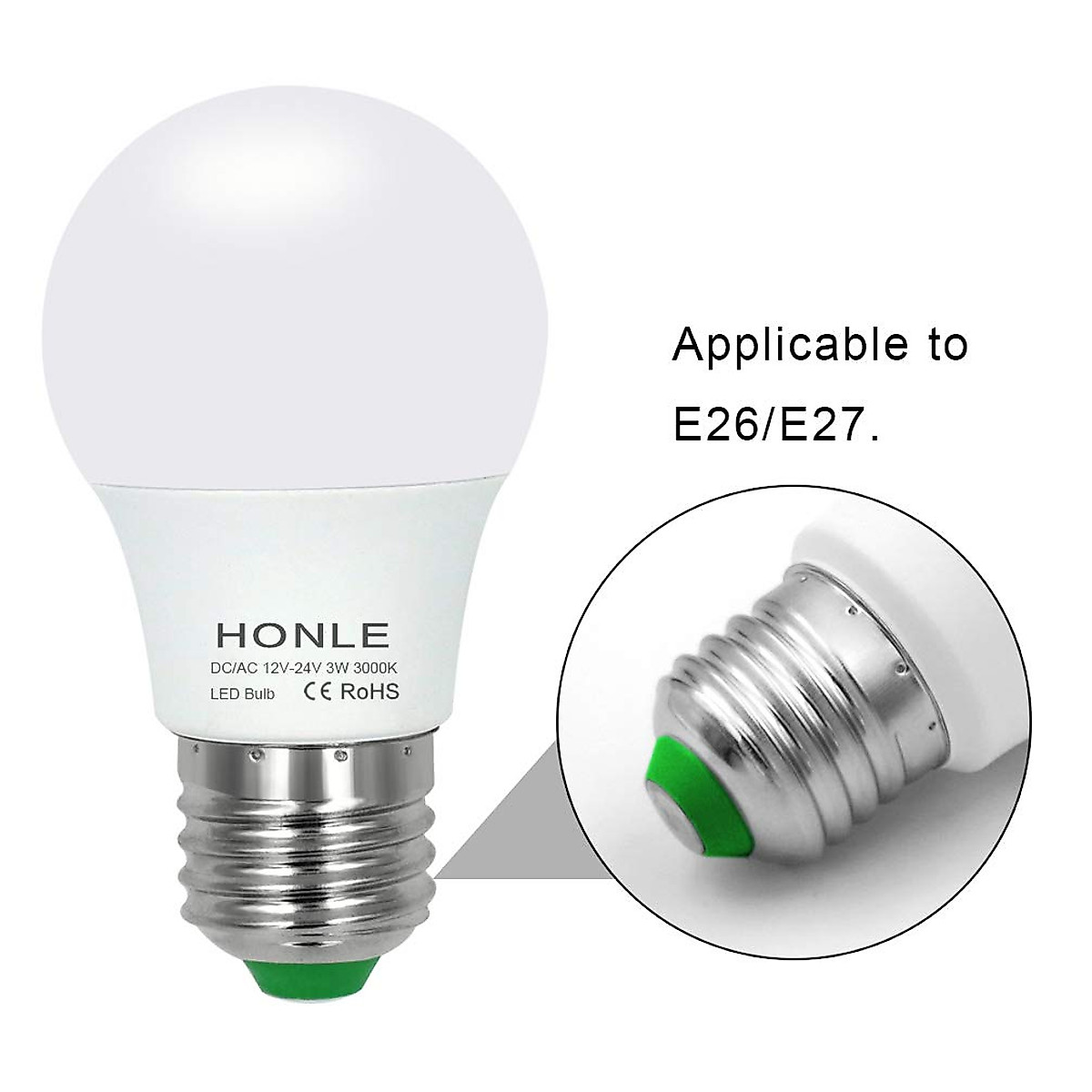 Honle E26 LED Light Bulbs 3W 12V Low Voltage Warm White 3000K E27 Edison Standard Screw Base 25W Equivalent Pack of 2