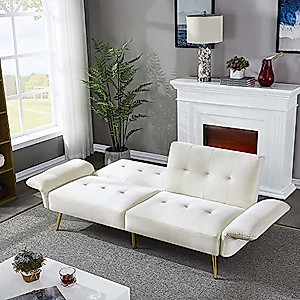 Lin-Utrend 67" Comfortable Velvet Couch，Convertible Sofa Bed, Living Room Sofas with Adjustable backrest and armrest, for Living Room, Apartment, Bedroom, Office, Shop(Beige)