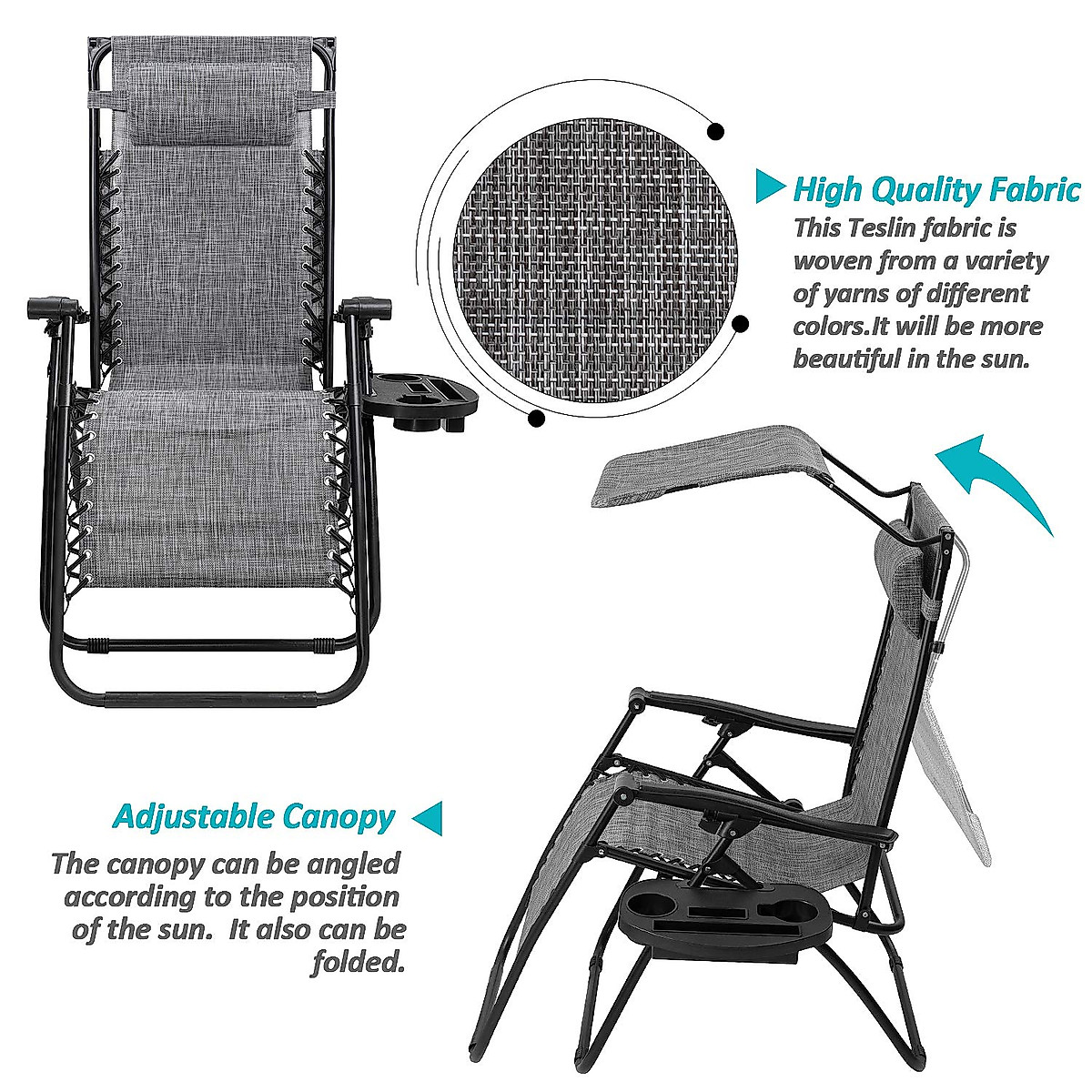 Flamaker Zero Gravity Chair with Canopy Outdoor Lounge Chair Folding Patio Recliners Adjustable Lawn Lounge Chair with Pillow for Poolside, Yard and Camping (Grey)
