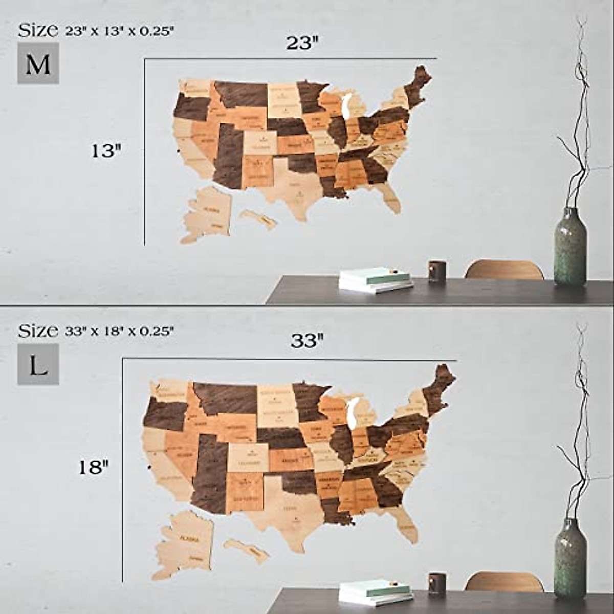 Jabihome 3D Wooden USA Map Wall Art, Wood United States Map with Push Pins, Gift for Him, US Map for Travel Gift for Men, Office Wall Decor, White Elephant Gifts, Christmas Gifts for Mom, Dad, Teacher, Boss, Men, Women (Size M: 23"L x 13"W)