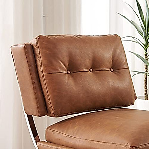 Volans Mid Century Modern Faux Leather Upholstered Armless Desk Chair with Chrome Plated Metal Base, Cognac