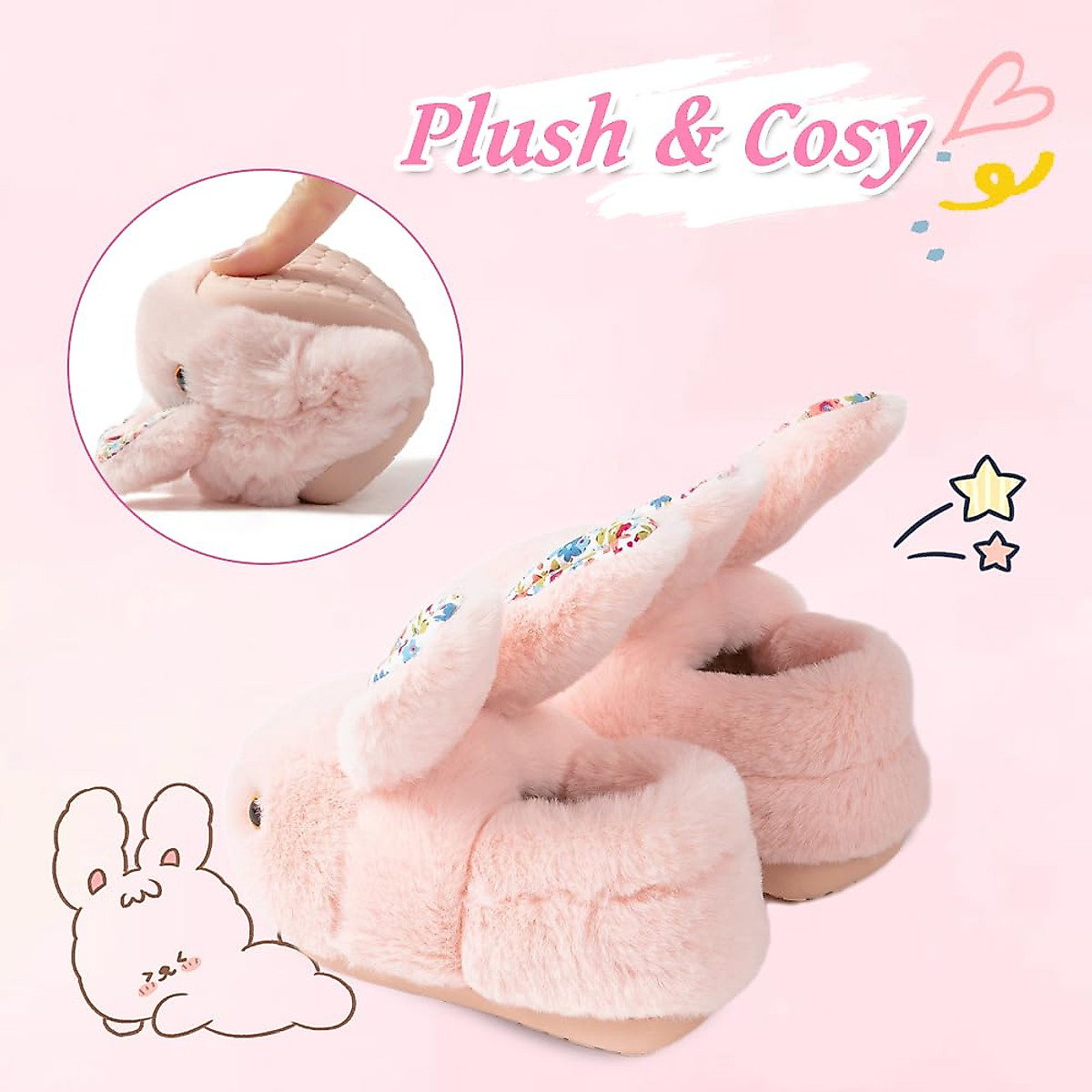 Girls Toddler Slippers Boys House Shoes for Little Kids Cute with Bunny Design Plush Indoor Slippers Non-Slip Pink 5-5.5 Infant