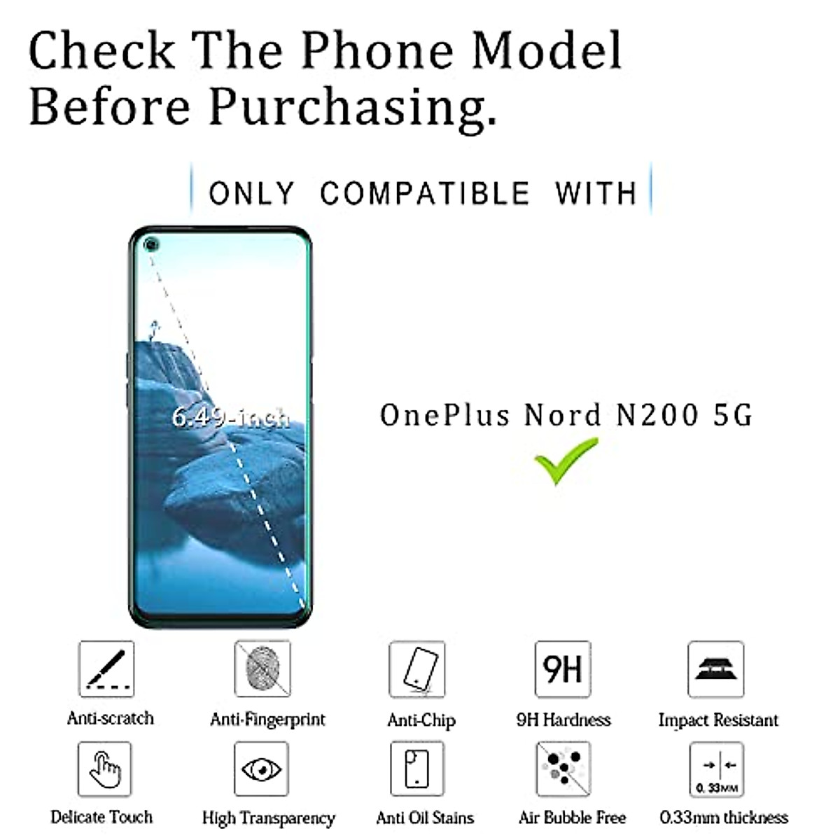 KATIN [2-Pack] Tempered Glass For OnePlus Nord N200 5G Screen Protector Anti Scratch, Bubble Free, 9H Hardness, Easy to Install, Case Friendly, Opened Camera Hole