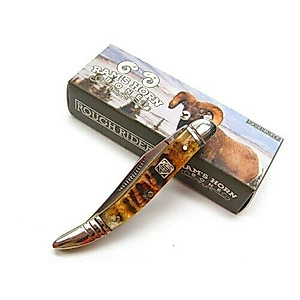S.S. Folding Knives Rough Rider Rr1548 Brown Ram Horn Toothpick Straight Open Folding Pocket Knife Outdoor Survival Hunting Knife for Camping by Survival Steel