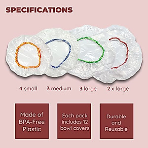 Culinary Elements Reusable Bowl Covers with Elastic, Plastic Food Storage Cover for Leftovers: 12 Bowl Covers