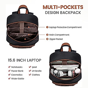 LOVEVOOK Laptop Backpack 15.6 Inch, Water Resistant Travel Backpack for Women Men,College Work Business Back Pack, Black