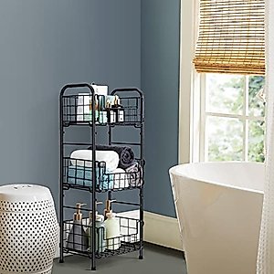 3-Tier Metal Tower Bathroom Shelf, Freestanding Storage Organizer Tower Rack Basket Shelf, Metal Furniture Unit for Bathroom, Powder Room, Laundry Room Entryway, Kitchen Pantry-Holds Bath Towels, Soap