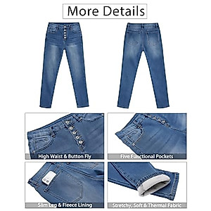 GRAPENT Cute Winter Outfits for Women Fleece Lined Jeggings Womens Jeans Skinny Denim Jeggings Slimming Jeans Slim Jeans Color Classic Blue Size L Large Size 12 Size 14