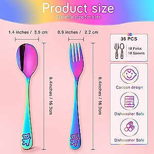 Dandat 36 Pcs Stainless Steel Toddler Utensils, Rainbow Kids Silverware Set Includes Small Kids Spoons and Forks, Metal Kids Cutlery Set, Child Safe Flatware, Dishwasher Safe (UV Rainbow)