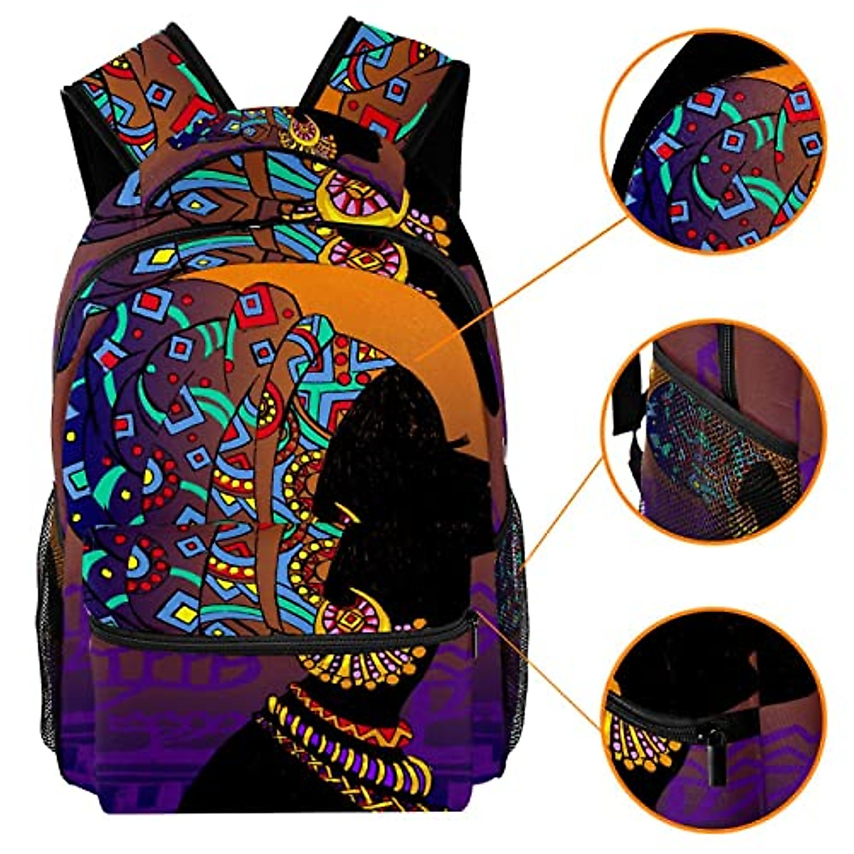 School Backpack Travel Backpack,Boy Girl Backpack,African woman ethnic style,Outdoor Sports Rucksack Casual Daypack