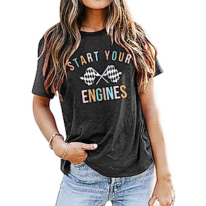 BANGELY Start Your Engines Tshirt Checkered Flag Racing Shirts Raceday Casual Unisex Short Sleeve Tee Tops