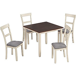 WOZNLA Comfortable Room 5-Piece Classic Counter Height Dining Set-Elegant Wood Kitchen Table, Padded Chairs-Ideal for Family Gatherings, Onesize, Brown