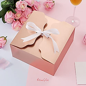 ROSEGLD 10 Gift Boxes 8x8x4 Inches, Gift Boxes with Ribbons, Bridesmaid Gift Boxes with Lids for Light Weight Gifts (Glossy Rose Gold with Grass Texture)