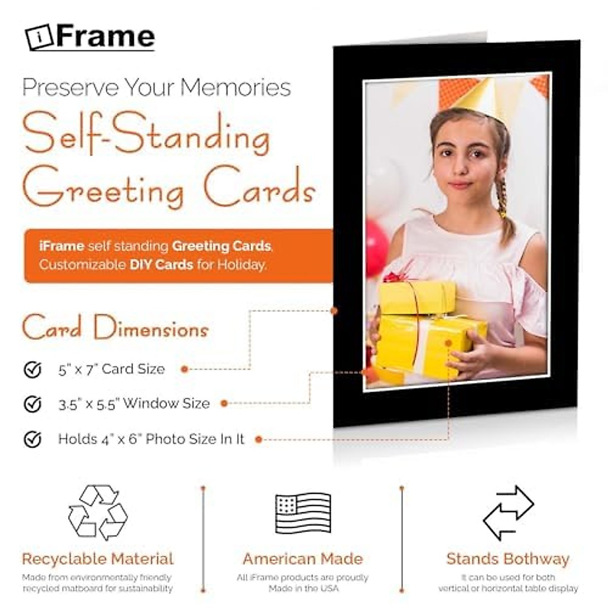 iFrame Self-Standing Greeting Card With Insert picture Frame | Genuine Matboard Cards And Envelopes | Hold 4 x 6 Inch Photo | Customizable For Holiday, Thank You Cards And Graduation Card (Pack Of 15)