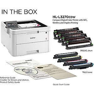 Brother Color HL-L3270CDW Compact Wireless Digital Laser Printer with NFC - Print Only - 2.7" Touchscreen, 25 ppm, 2400 x 600 dpi, Auto Duplex Printing, 250 Sheet, Ethernet, Tillsiy Printer Cable