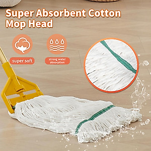 Midoneat Commercial Mop, Heavy Duty Industrial Mop with Two Extra Replacement Mop Head,60" Long Handle Looped-End String Wet Cotton Mops for Floor Cleaning