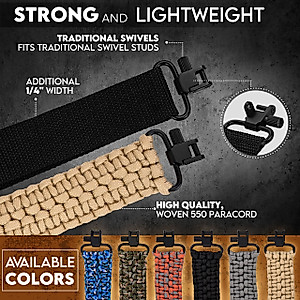 TLO Outdoors Paracord Gun Sling - Tactical 2-Point Rifle Sling, Extra Wide, Adjustable Strap with Swivels for Rifle, Shotgun, and Crossbow for Hunting, Shooting, Gun Safety (550 Rated Nylon)