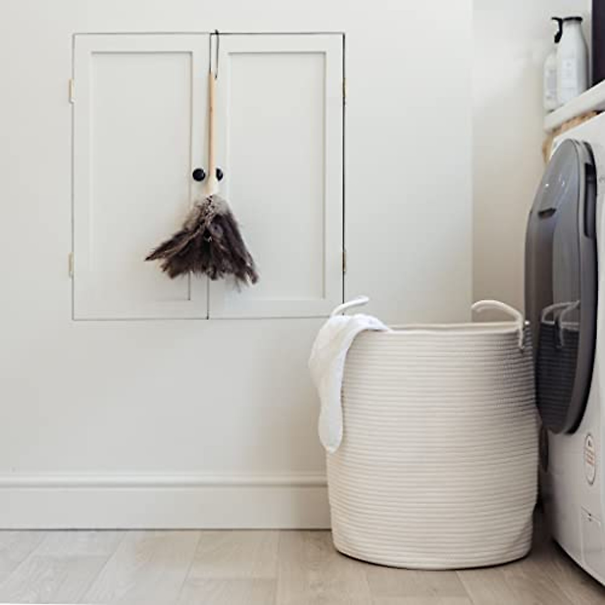 OrganiHaus White Cotton Rope Basket for Blankets 15x18 | Baby Laundry Basket | Tall Woven Baskets for Storage | Large Basket for Toys | Soft Blanket Holder Bin | Boho Blanket Basket for Living Room