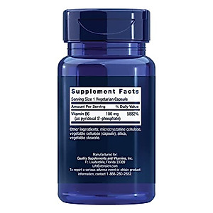 Life Extension Pyridoxal 5'-Phosphate 100 mg P5P – Essential Vitamin B6 For Heart, Nerve & Eye Health – Glucose & Blood Sugar Supplement - Gluten-Free, Non-GMO - 60 Vegetarian Capsules