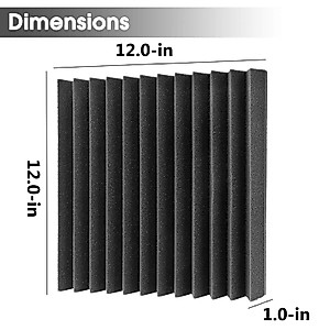 Acoustic Foam Panels 12 Pack 1”x12”x12” Sound Proof Padding Soundproofing Studio Foam Wedges (12 Square Feet) (black-12pack)