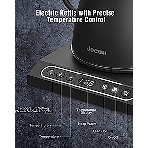 Jocuu Gooseneck Electric Pour Over Kettle with Temperature Control, Tea & Pour Over Coffee Kettle, Stainless Steel, Auto Shutoff Boil-Dry Protection, 0.8L, Matte Black