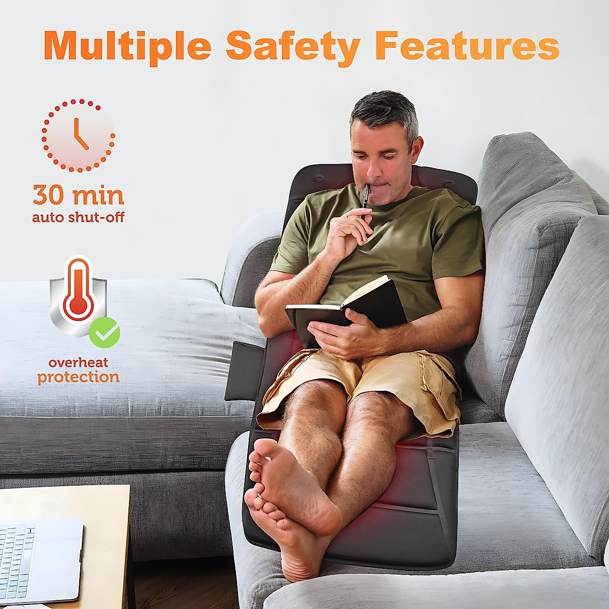 CILI Massage Mat Full Body,Massager Chair Pad,10 Vibration Motors & 5 Massage Modes,Back Massager for Bed,Massage Mattress Pad for Back,Heating Pad with Auto Shut Off, Gifts for Men,Women,Black