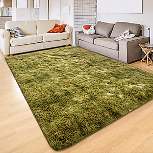 Maxsoft M Fluffy Shag Bedroom Rug, 4x6 Feet Tie-dye Green Area Rugs for Living Room Nursery Bedside, Fuzzy Plush Dorm Rug for Girls Kids, Furry Carpet for Indoor Modern Soft Home Decor