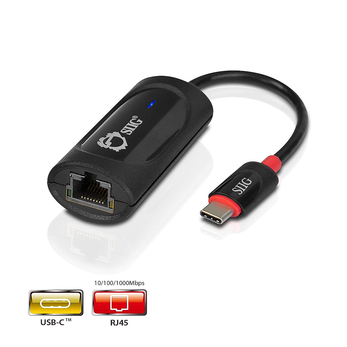 SIIG USB Type C to Gigabit Ethernet Adapter - 10/100/1000 Mbps LAN adapter for Windows and Mac Systems, Thunderbolt 3 (Black)