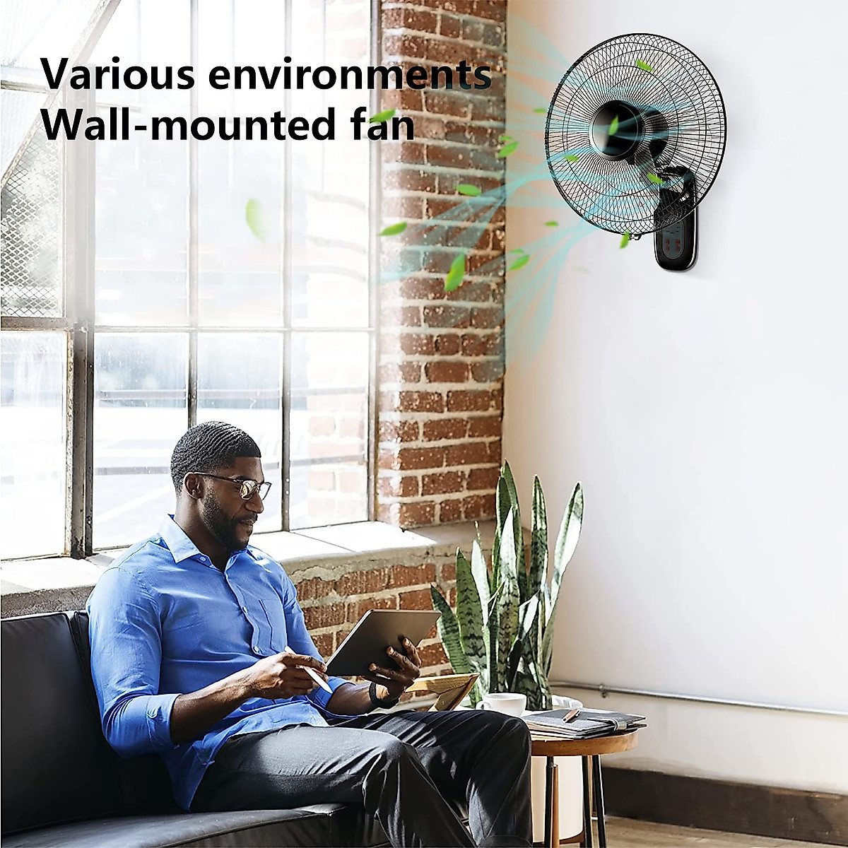 Aottop 16 inch Wall Mount Fan with Remote Control - 2 Pack, 3-Speed and 3 Modes, Timer Function, Adjustable Head, Oscillating Fan for Home and Office - Black