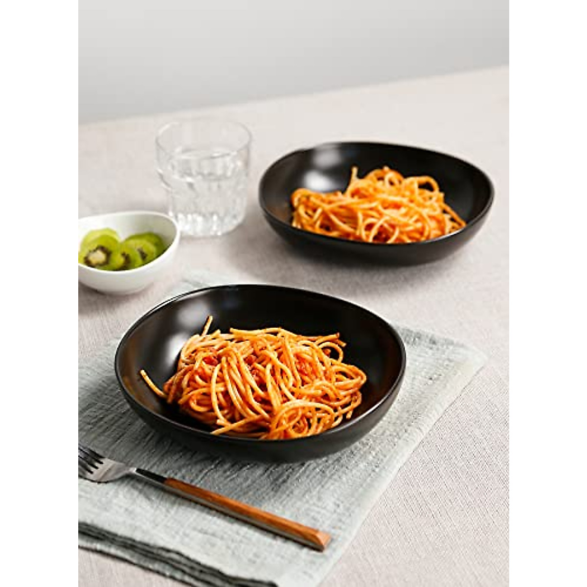 Teocera Wide and Shallow Porcelain Salad and Pasta Bowls Set of 6-24 Ounce Microwave and Dishwasher Safe Serving Dishes, Matte Black