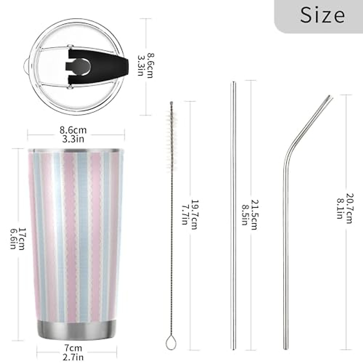Amooorous Blue and Pink Cute Lace Stripes Stainless Steel cups with lids reusable Leak-proof Lid and Straw mugs for coffee for travel safe tumblers with lids vaso para cafe 20oz