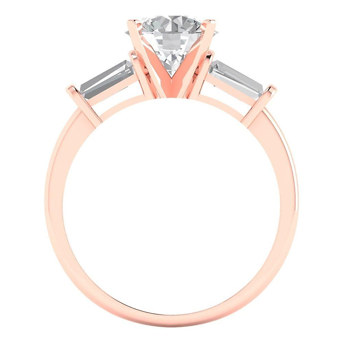 Clara Pucci 2 ct Round Cut 3 stone Solitaire Lab Created White Sapphire Designer Anniversary Bridal Engagement Ring 14k Rose Gold 9.5