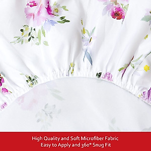 Crib Sheets Girls 2 Pack Floral, Fitted Crib Sheet for Standard Size Crib and Toddler Mattresses, Soft and Breathable Material, Floral