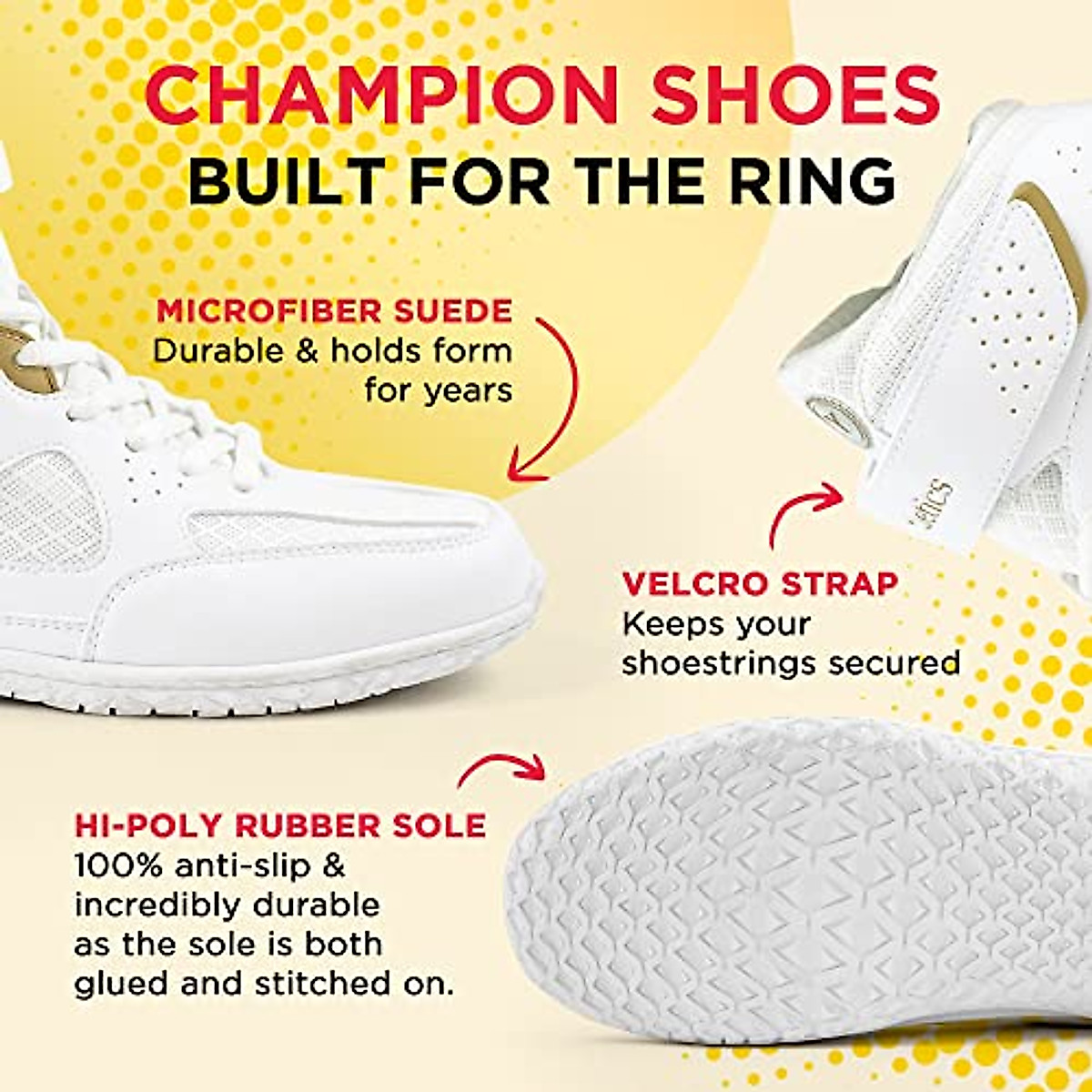 Yes! Athletics Champion1 Wrestling Shoes for Women and Girls - Lightweight, Durable MMA, Weightlifting, Boxing Shoes for Women - Gold, Size 6
