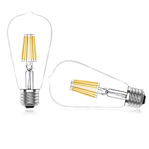Vintage LED Light Bulbs,E26 Edison Filament,6W,60 Watts Equivalent,Soft White 2700K,2 Packs