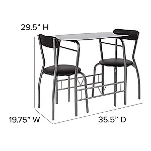 Flash Furniture Sutton 3 Piece Space-Saver Bistro Set with Black Glass Top Table and Black Vinyl Padded Chairs