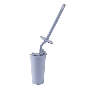 Toilet Bowl Brush and Holder, Covered Bathroom Toilet Brush, Bathroom Deep Cleaning Toilet Cleaner Scrubber Under Rim with Curved Bristle, Space Saving, Deep Cleaning Brush for Toilet (Blue)